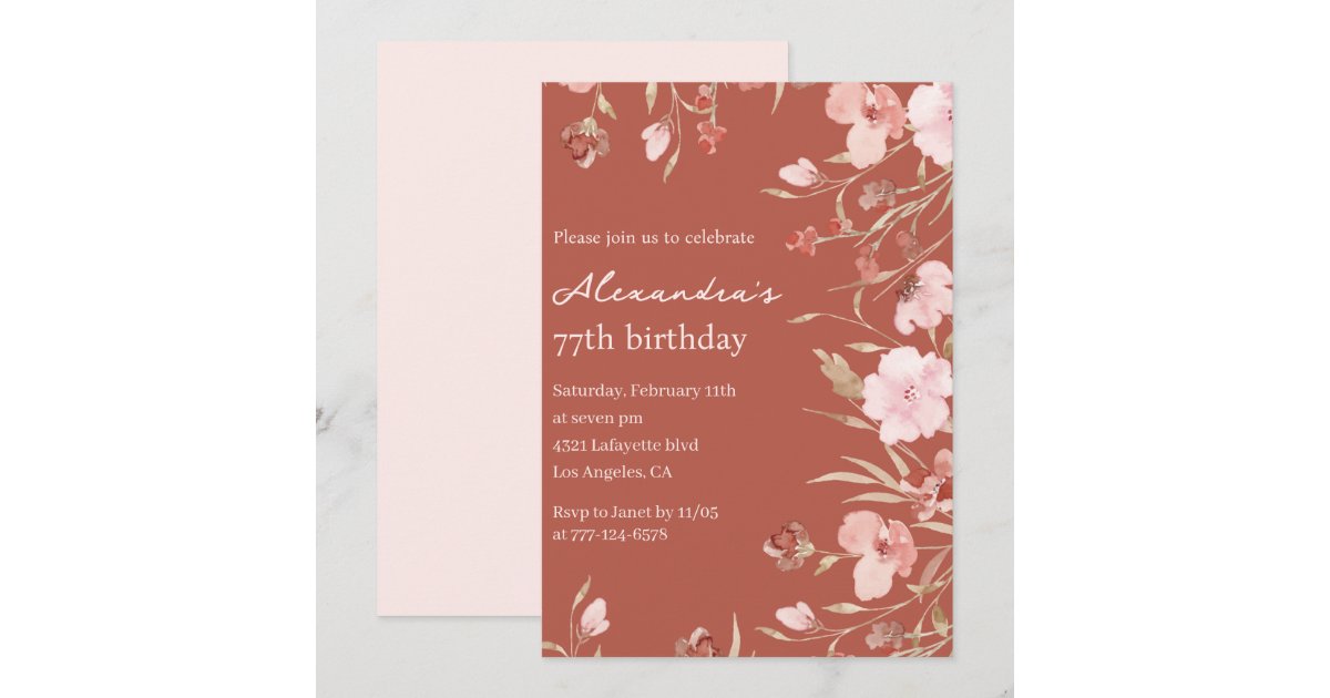 Elegant 77th birthday invitations Floral Chic | Zazzle
