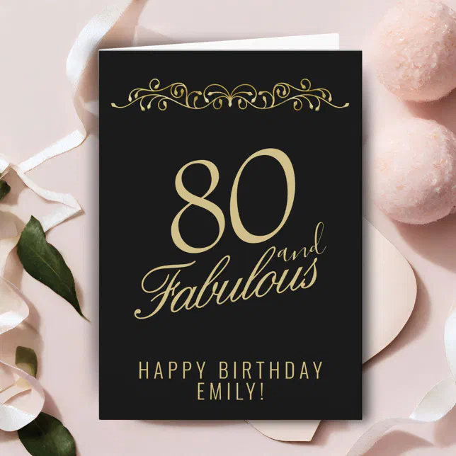 Elegant 80 and Fabulous Ornament 80th Birthday Card | Zazzle