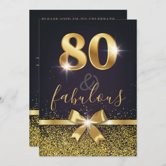 Elegant 80 & Fabulous Gold Glitter 80th Birthday Invitation | Zazzle