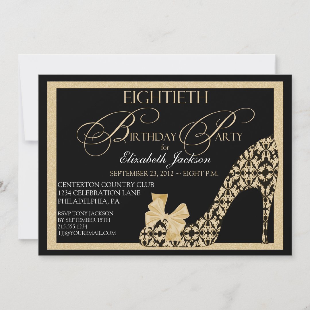 Elegant 80th Birthday Damask Shoe Invitation | Zazzle
