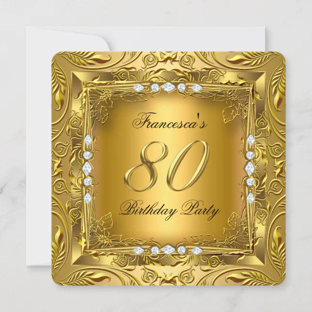 Elegant 80th Birthday Party Elite Gold Diamonds Invitation | Zazzle