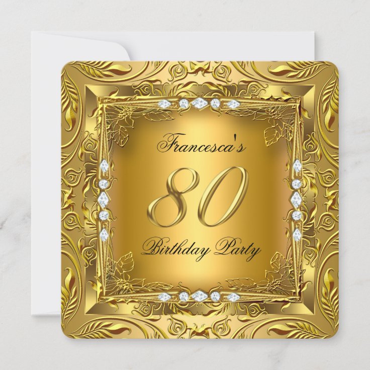 Elegant 80th Birthday Party Elite Gold Diamonds Invitation | Zazzle