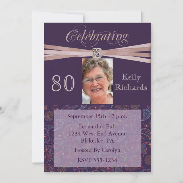 Elegant 80th Birthday Party Photo Invitations | Zazzle