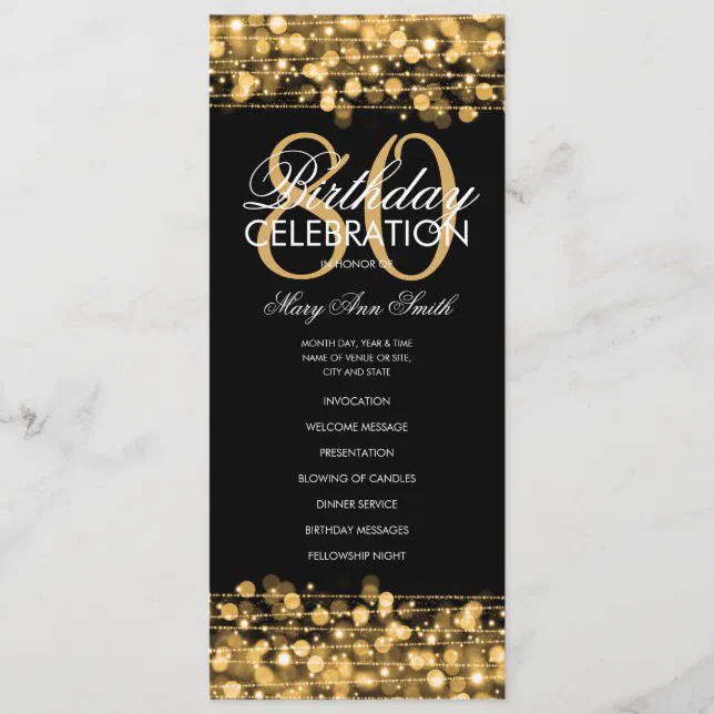 Elegant 80th Birthday Party Program Gold w/ Menu | Zazzle