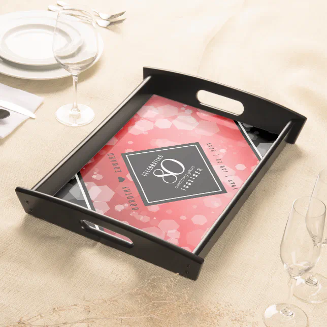 Elegant 80th Ruby Wedding Anniversary Celebration Serving Tray | Zazzle