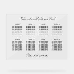 Elegant 8 Table Seating Chart Acrylic Sign | Zazzle