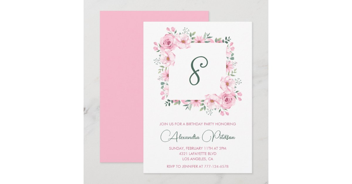 Elegant 8th birthday invitations Floral Pink | Zazzle