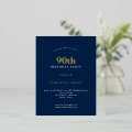 Elegant 90th Birthday Party Navy Blue Foil Invitation Postcard | Zazzle