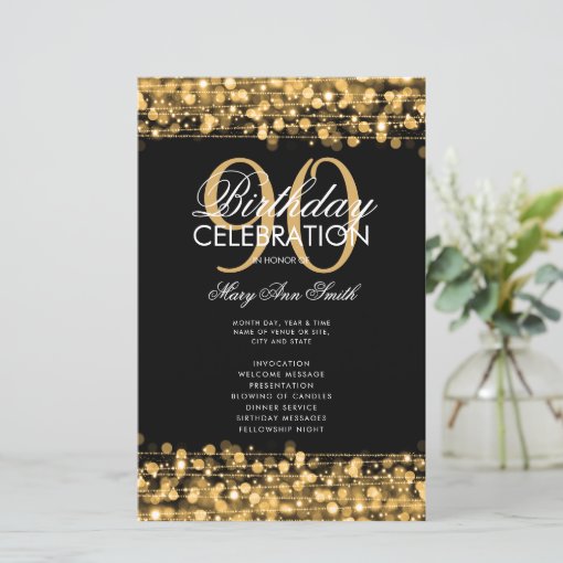 Elegant 90th Birthday Party Program Gold w/ Menu | Zazzle