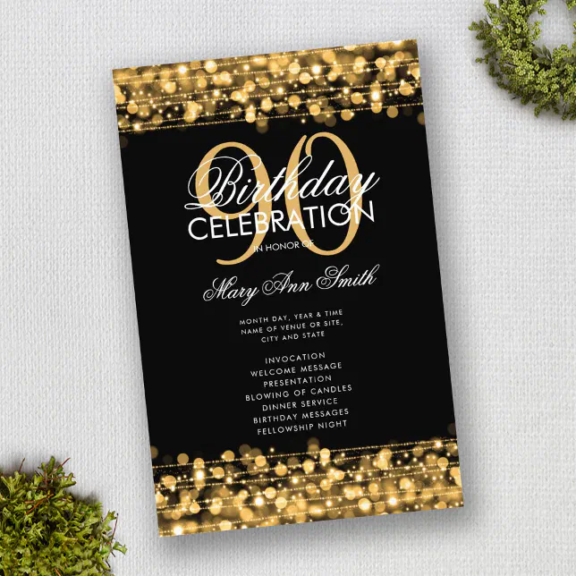 Elegant 90th Birthday Party Program Gold W Menu Flyer Zazzle