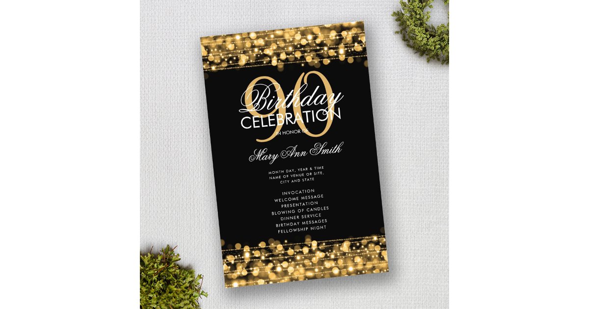 Elegant 90th Birthday Party Program Gold w/ Menu Flyer | Zazzle