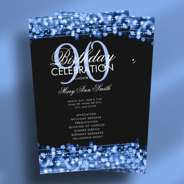 Elegant 90th Birthday Party Program Navy w/ Menu | Zazzle