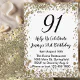 Elegant 91st Birthday Invitation For Her in Gold | Zazzle