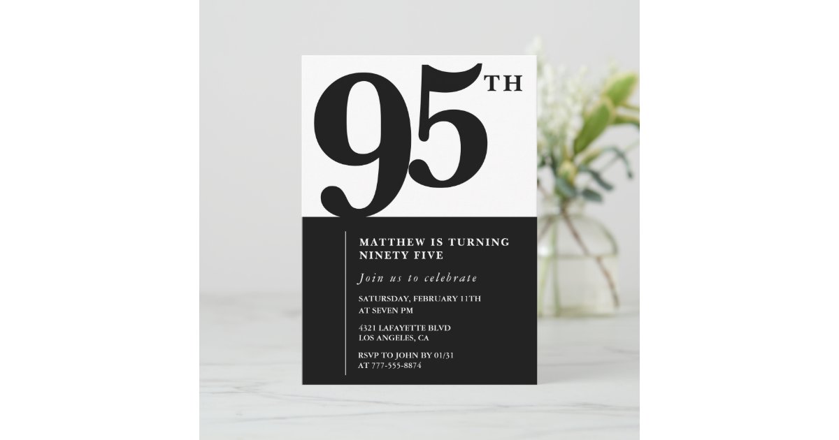 Elegant 95th birthday invitation Black Chic Modern | Zazzle