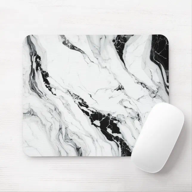 Elegant abstract black and white marble stone mouse pad | Zazzle