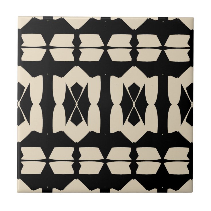Elegant Abstract Black & Beige Geometric Pattern Ceramic Tile | Zazzle