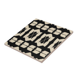Elegant Abstract Black & Beige Geometric Pattern Ceramic Tile | Zazzle