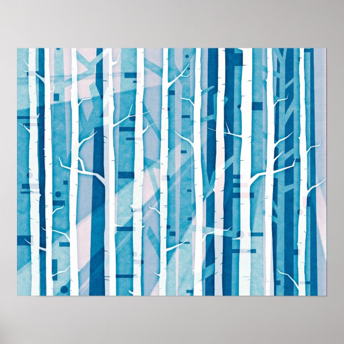 Elegant Abstract Blue Birch Trees Artwork | Poster | Zazzle.com