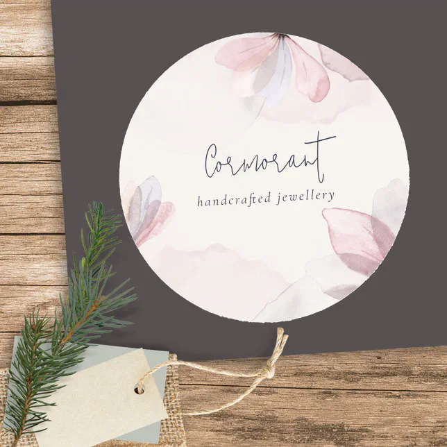 Elegant Abstract Blush Watercolor Floral Business Classic Round Sticker ...