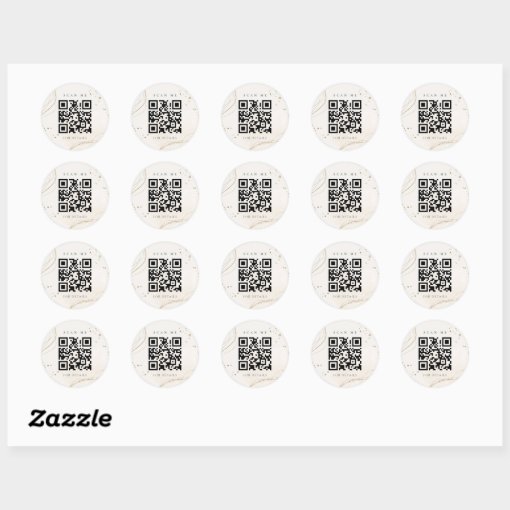 Elegant Abstract Glitter Ivory Gold QR Code Classic Round Sticker | Zazzle