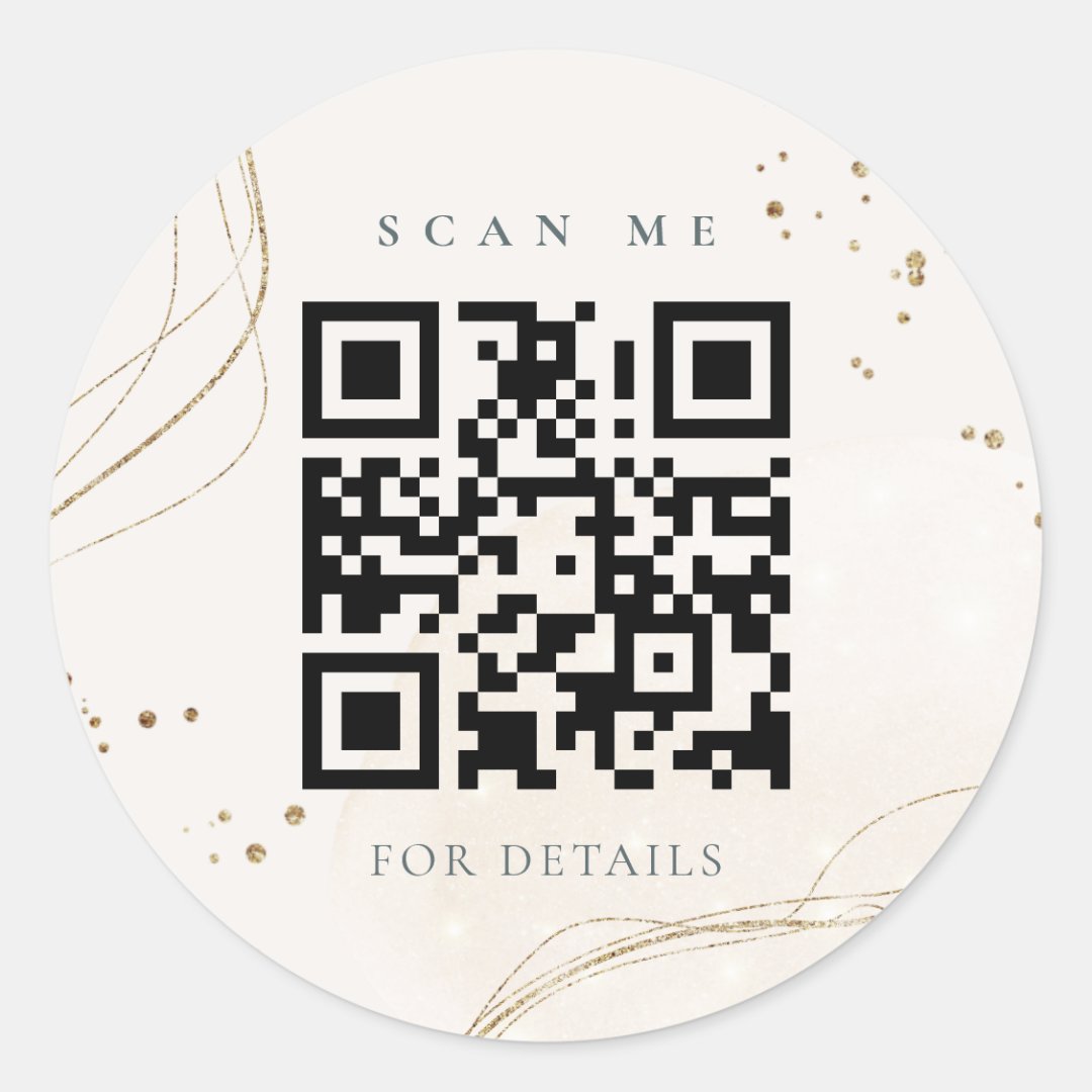 Elegant Abstract Glitter Ivory Gold QR Code Classic Round Sticker | Zazzle