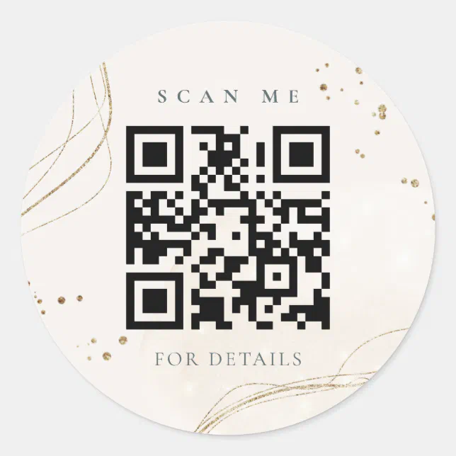 Elegant Abstract Glitter Ivory Gold QR Code Classic Round Sticker | Zazzle