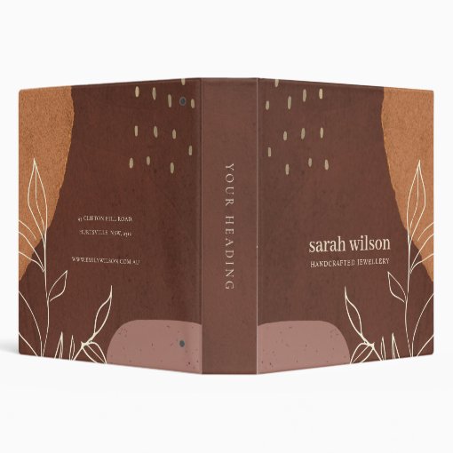Elegant Abstract Rust Brown Orange Leafy Foliage 3 Ring Binder | Zazzle