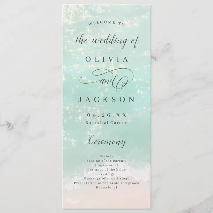 Elegant abstract sparkling ocean beach wedding program | Zazzle
