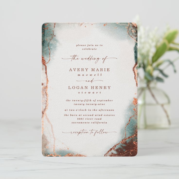 Elegant Abstract Watercolor Terra Cotta Wedding Invitation | Zazzle