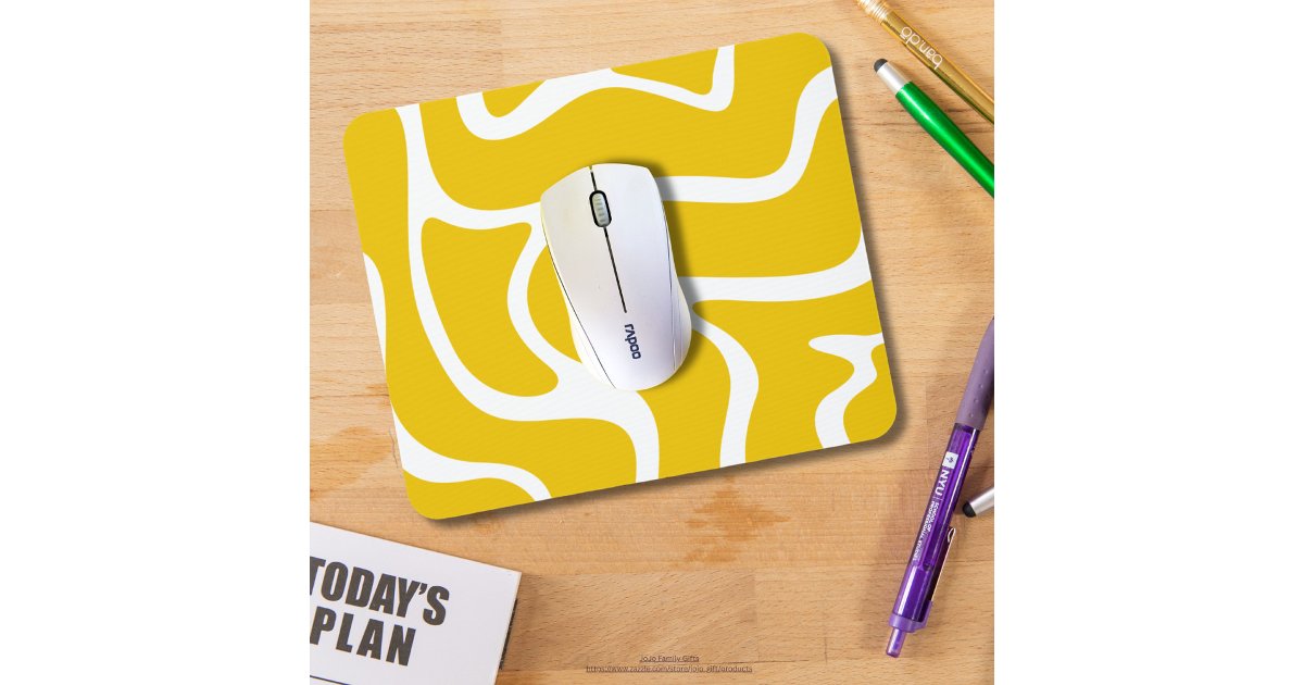 Elegant abstract yellow and white contemporary mouse pad | Zazzle
