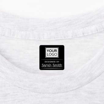 Elegant add logo text square black fabric clothing labels | Zazzle