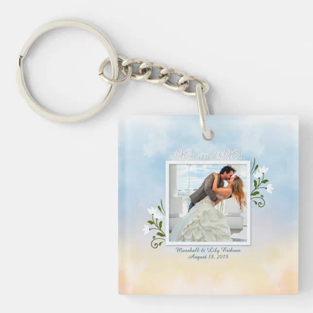 Elegant Add Your Own Photo Wedding Keychain | Zazzle