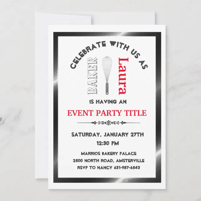 Elegant Adult Baker Bakery Party Custom Invitation | Zazzle