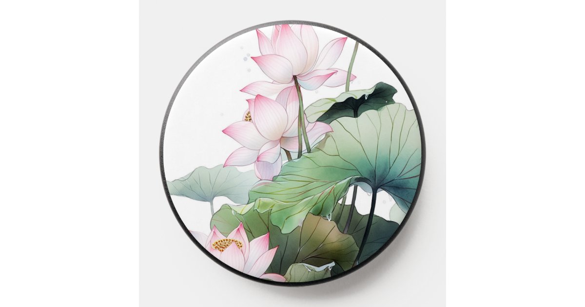 Elegant Aesthetic Lotus Watercolor Painting PopSocket | Zazzle