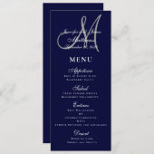 Elegant Affair Navy Blue Script Monogram Wedding Menu | Zazzle