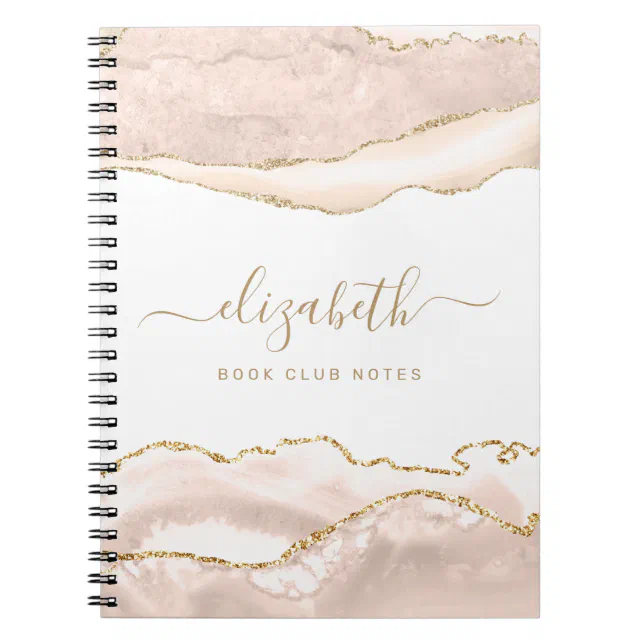 Elegant Agate Marble Personalized Coral Gold Notebook | Zazzle