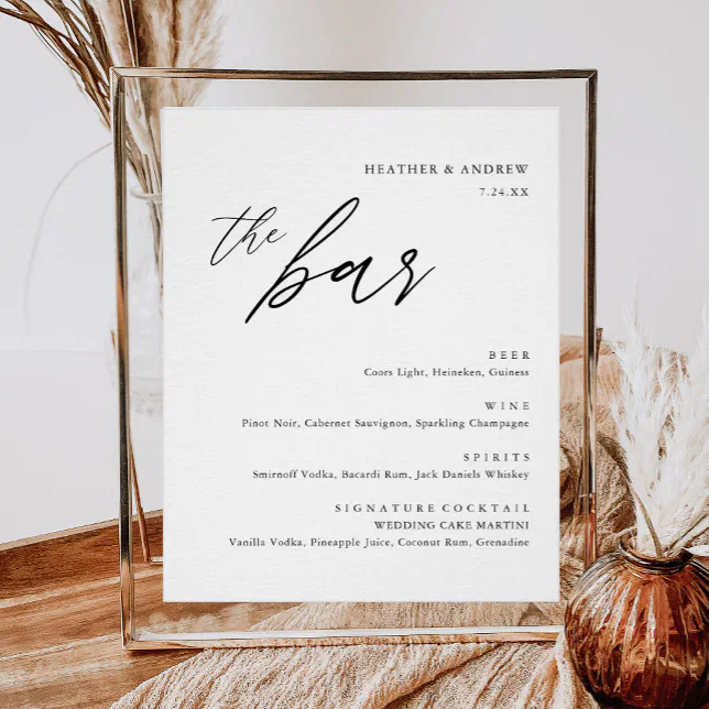 Elegant Alcohol Drinks Wedding Bar Menu Poster | Zazzle