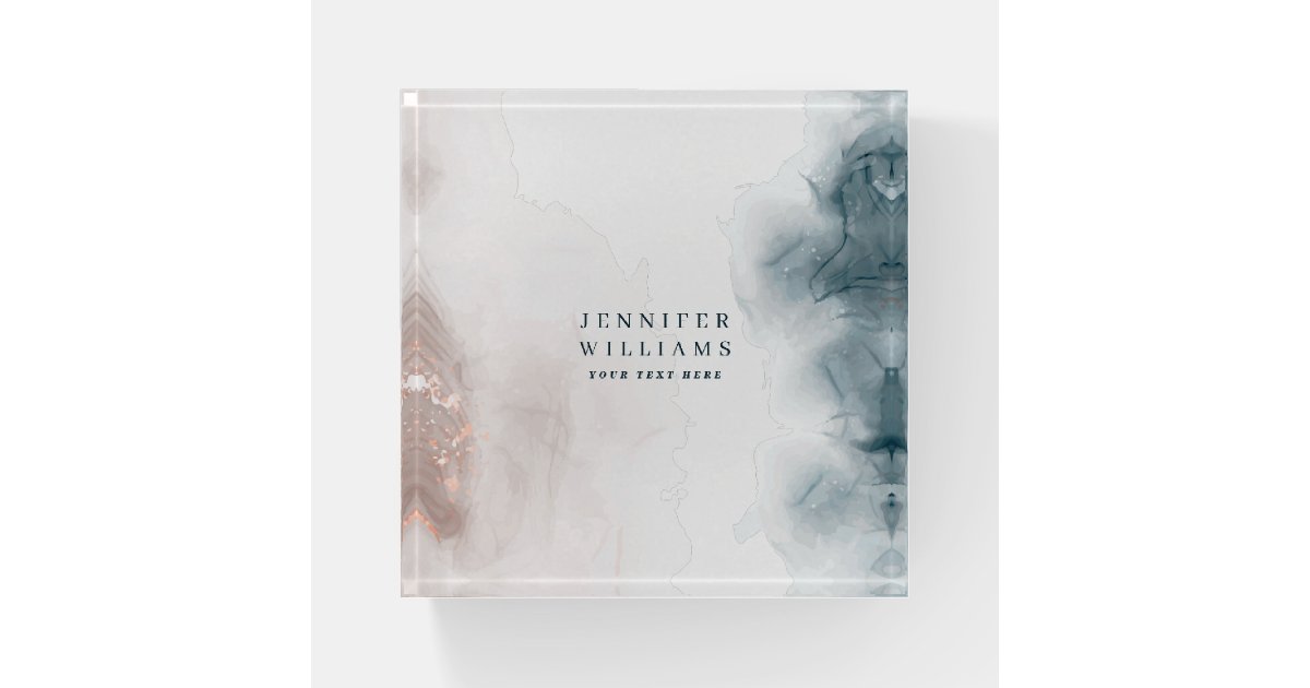 Elegant Alcohol Ink Gold Blush Blue Modern Paperweight | Zazzle