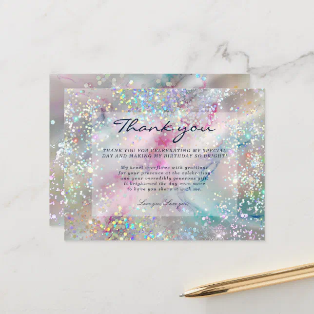 Elegant Alcohol Ink Holographic Glitter Thank You Postcard | Zazzle