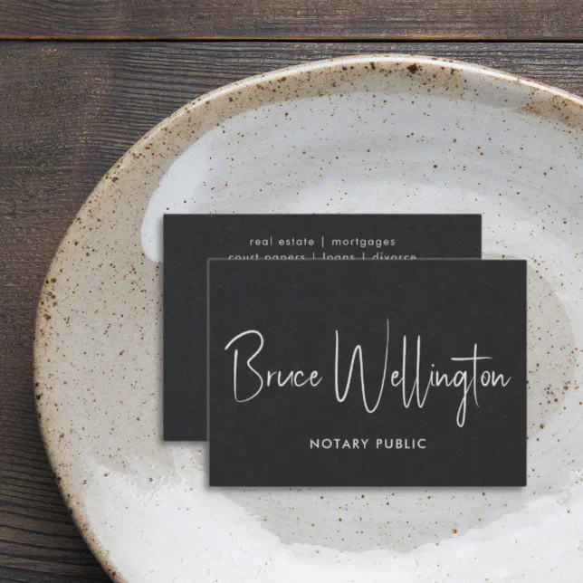 Elegant All Black Signature Script Notary Attorney Business Card | Zazzle Elegant All Black Signature Script Notary Attorney Business Card | Zazzle