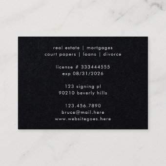 Elegant All Black Signature Script Notary Attorney Business Card | Zazzle