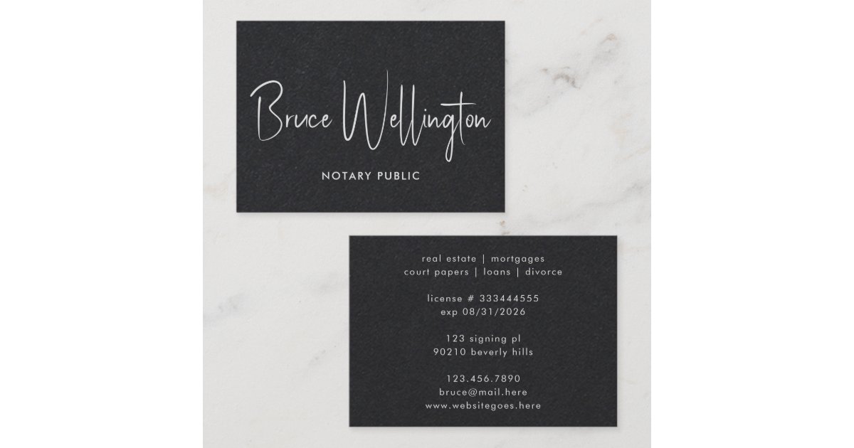 Elegant All Black Signature Script Notary Attorney Business Card | Zazzle Elegant All Black Signature Script Notary Attorney Business Card | Zazzle