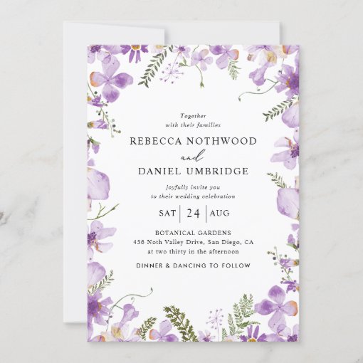 Elegant All in One Rustic Lilac Flowers Wedding Invitation | Zazzle