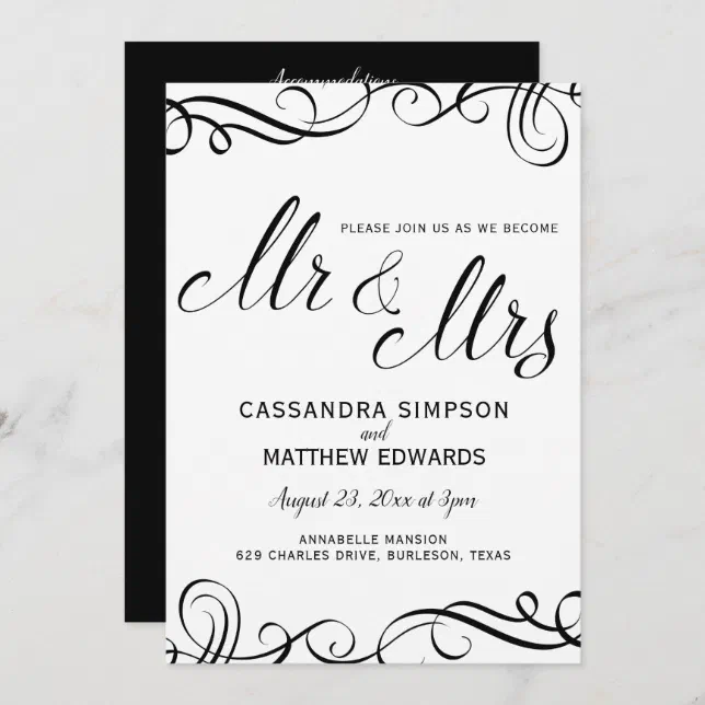Elegant All in One Wedding Invitations | Black | Zazzle