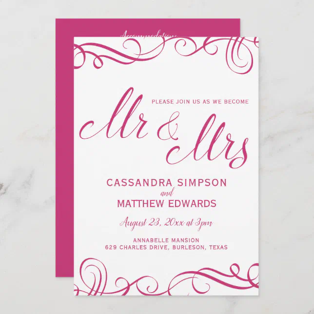 Elegant All in One Wedding Invitations | Hot Pink | Zazzle