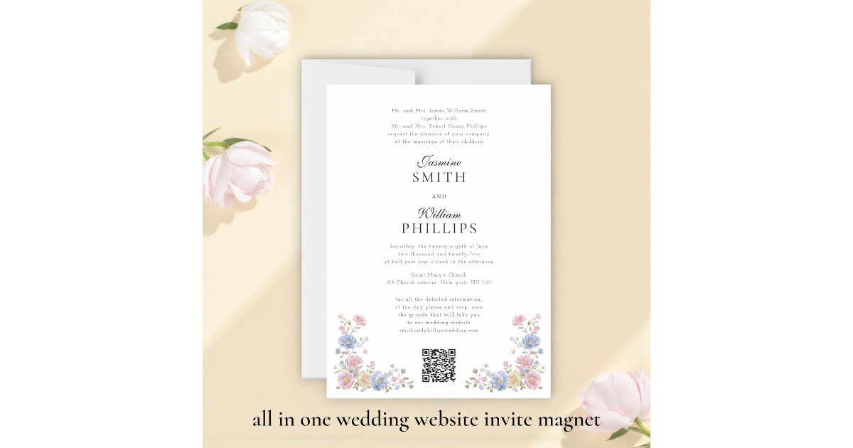 Elegant all in one wedding website invite Magnet | Zazzle