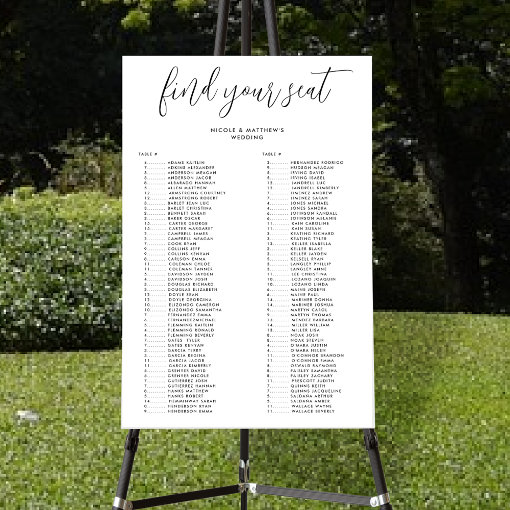 Elegant Alphabetical Order Wedding Seating Chart | Zazzle