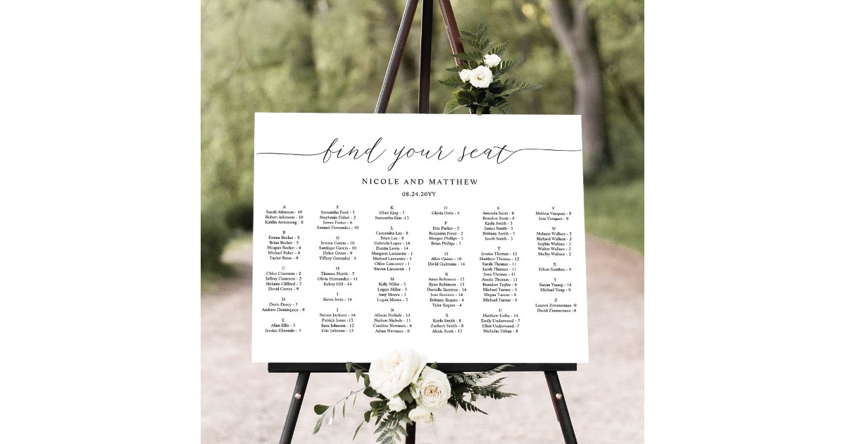 Elegant Alphabetical Wedding Seating Chart | Zazzle