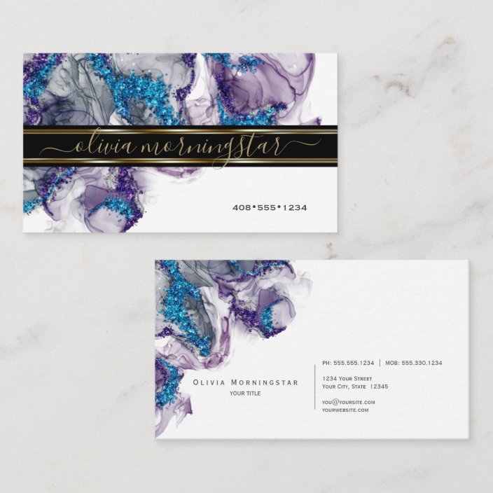 Elegant Amethyst Sapphire Gemstone Alcohol Ink Business Card | Zazzle.com