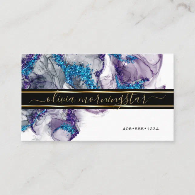 Elegant Amethyst Sapphire Gemstone Alcohol Ink Business Card | Zazzle